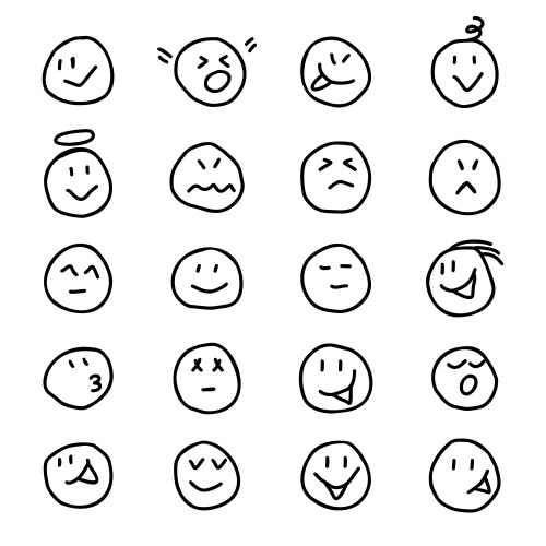 Hand drawn emoji doodle emoticons smile face Vector Image