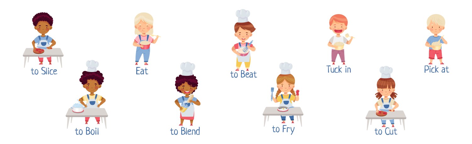 Children cooking in kitchen demonstrate action Vector Image