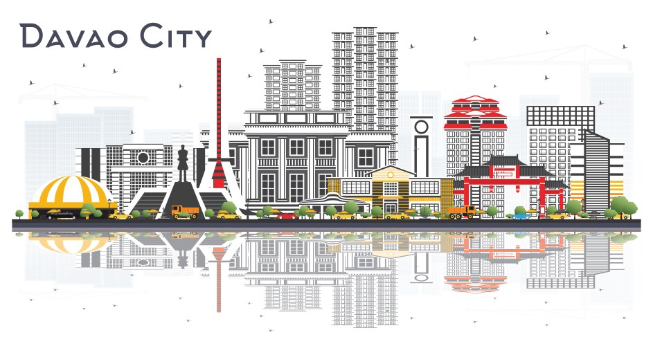 Davao city philippines skyline with color Vector Image