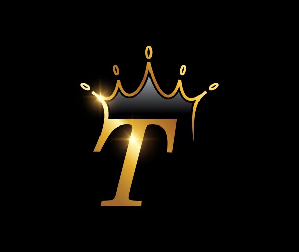 Golden monogram crown initial letter t Royalty Free Vector