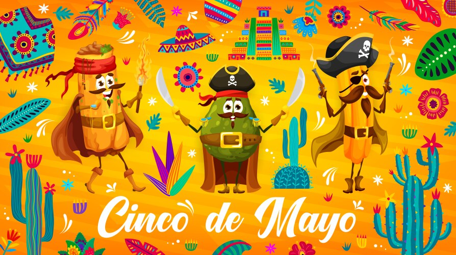 Cartoon mexican burrito character banner Vector Image
