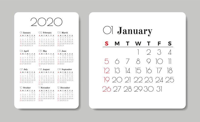 2020 year calendar vertical design Royalty Free Vector Image