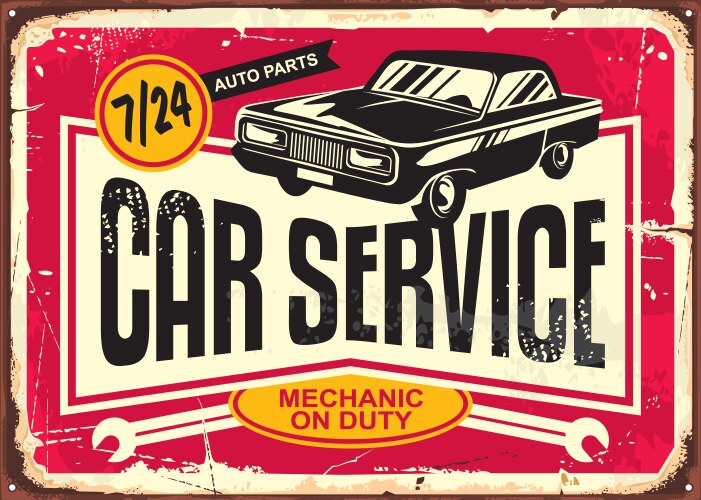 Retro car service sign Royalty Free Vector Image