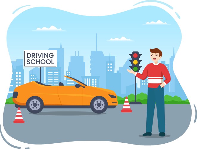 Driving school with education process of car Vector Image
