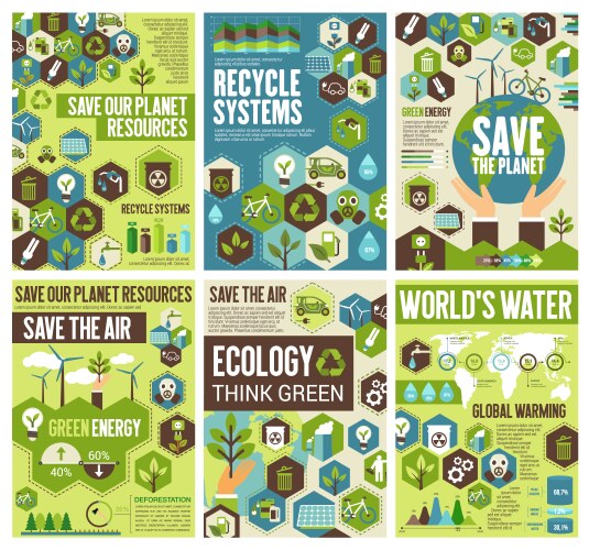 Save earth and green eco planet posters Royalty Free Vector