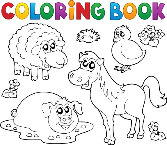 Coloring book pig theme 2 Royalty Free Vector Image