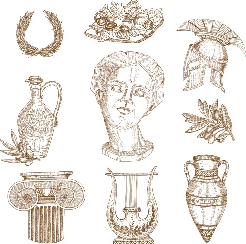 Ancient greece antique symbols greek coins Vector Image