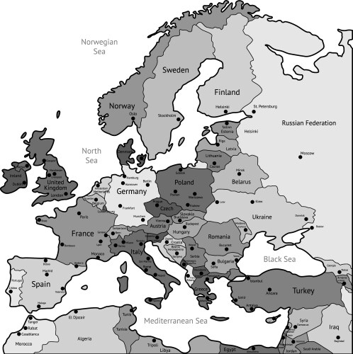 Blank outline map of europe simplified wireframe Vector Image