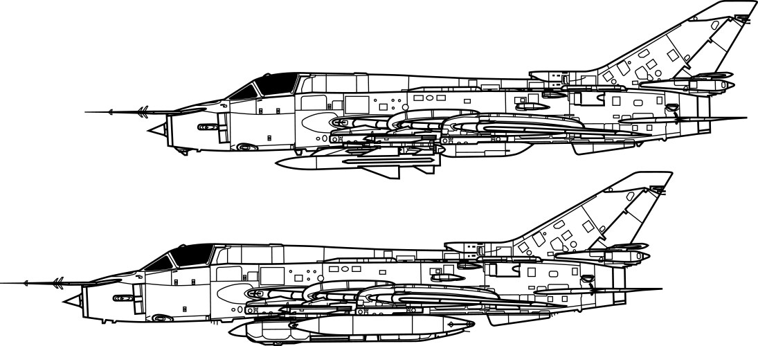 Sukhoi su-7b fitter-a fighter-bomber aircraft Vector Image