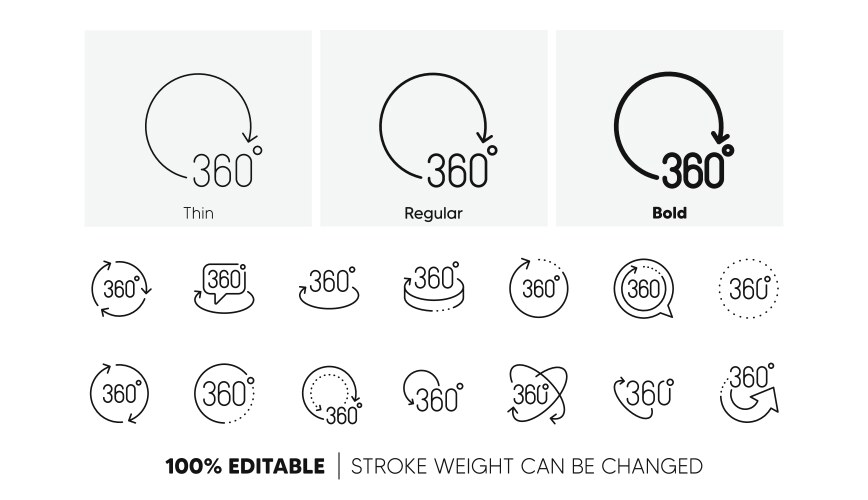 360 degrees icons rotate arrow vr panoramic Vector Image