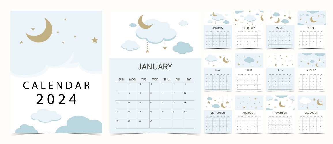 2024 table calendar yearweek start on sunday with Vector Image