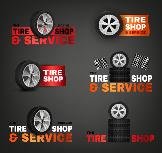 Tire tyre icons auto sport race car wheels shop Vector Image