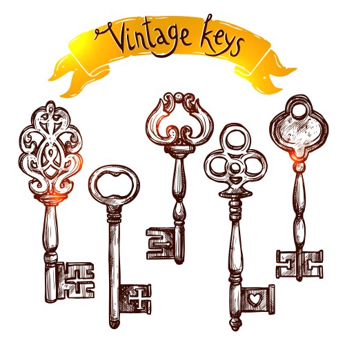 Vintage Key Sketch Collection Royalty Free Vector Image