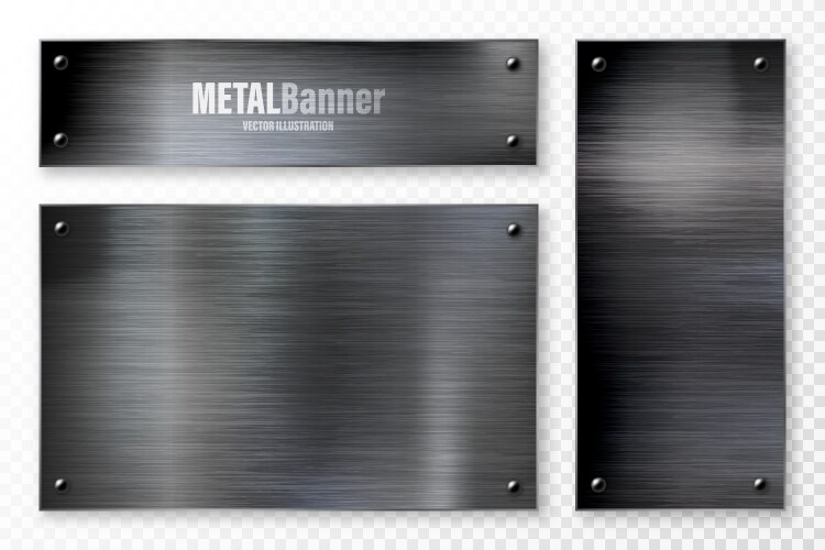 Realistic black metal banners collection brushed Vector Image