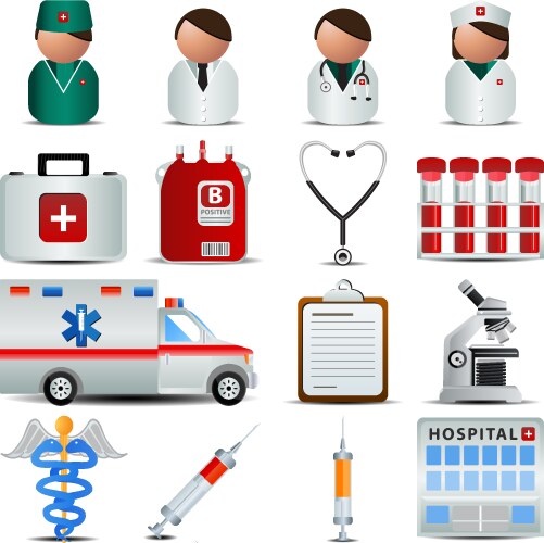 Medical set with a male doctor Royalty Free Vector Image