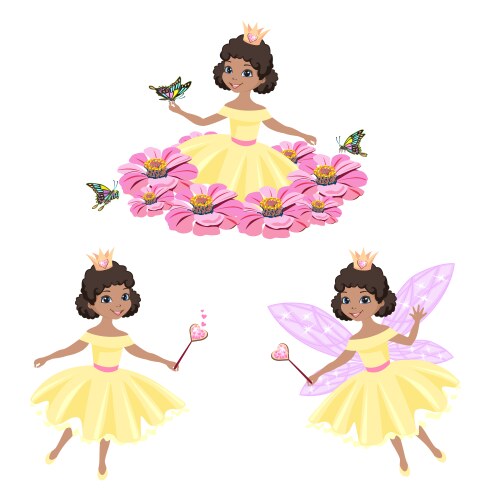 Beautiful princess with a collection of dresses Vector Image
