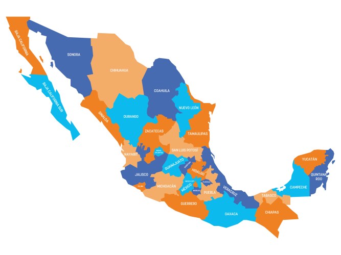 States mexico map Royalty Free Vector Image - VectorStock