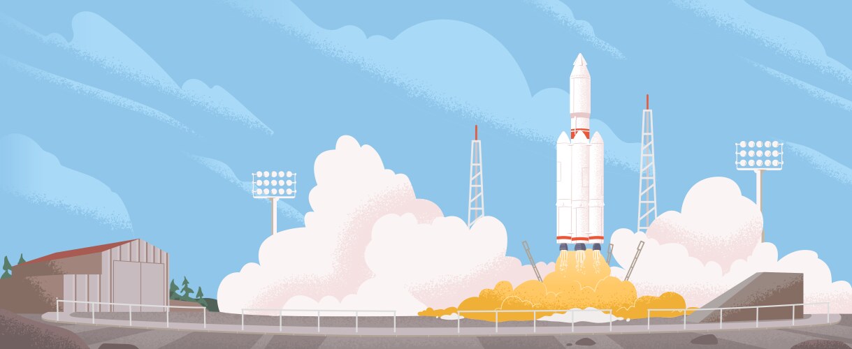 Cartoon astronaut with spaceship ready to launch Vector Image