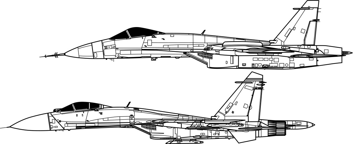 Military fighter jet drawn in ink by hand Vector Image