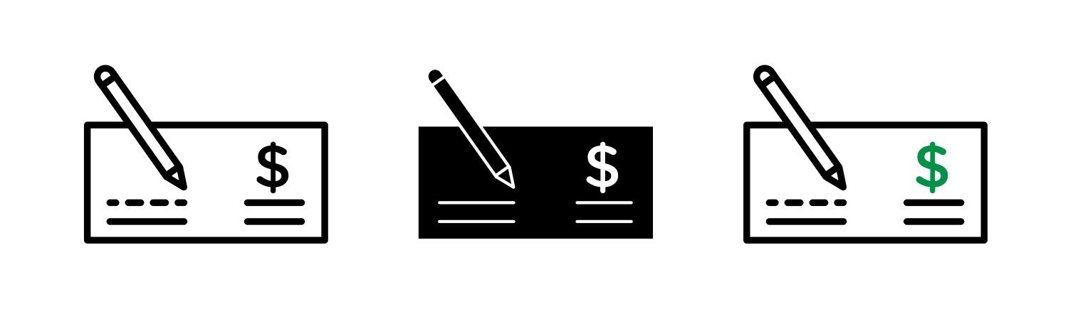 Signing cheque icon set banking payment checkbook Vector Image