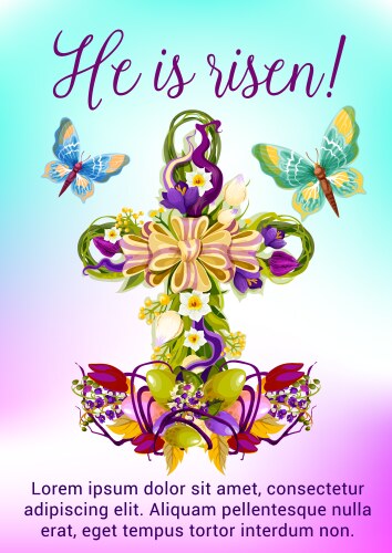 Happy easter holiday flower and cross icons Vector Image