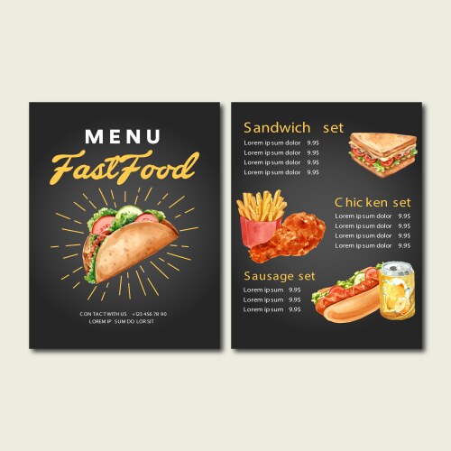 Fast food restaurant menu design frame border Vector Image