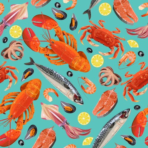Seafood doodle seamless pattern modern Royalty Free Vector