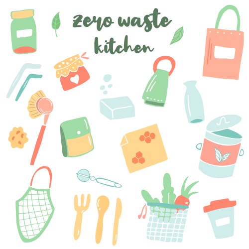 Big set of icons for zero waste kitchen Royalty Free Vector