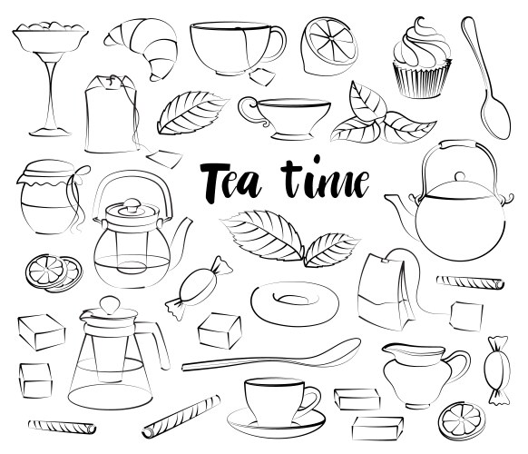 Cartoon doodles tea time frame detailed Royalty Free Vector