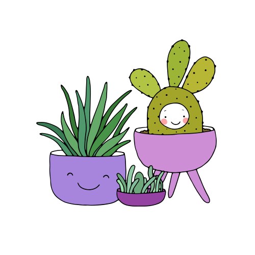 Cartoon cute succulents in pot Royalty Free Vector Image