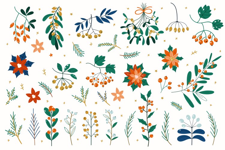 Seamless christmas border with winter plants Vector Image