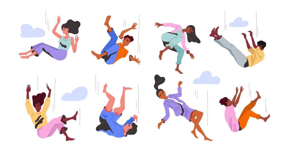 Falling person concept woman in sky with clouds Vector Image