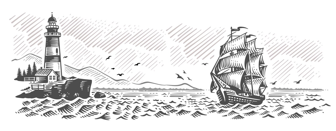 Hand drawn lighthouse Royalty Free Vector Image