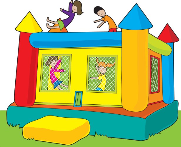 Cartoon kids playing at the bouncing house Vector Image