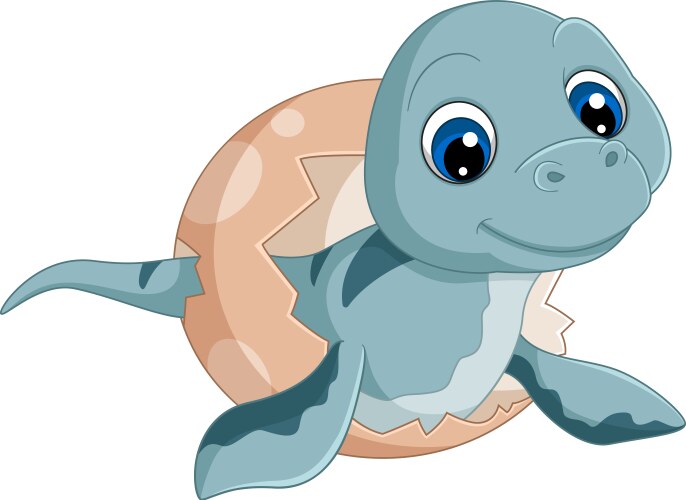 Cartoon baby brontosaurus hatching from egg Vector Image