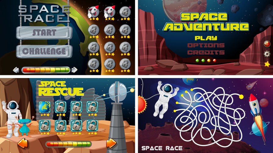 Big set buttons icons elements for space game Vector Image