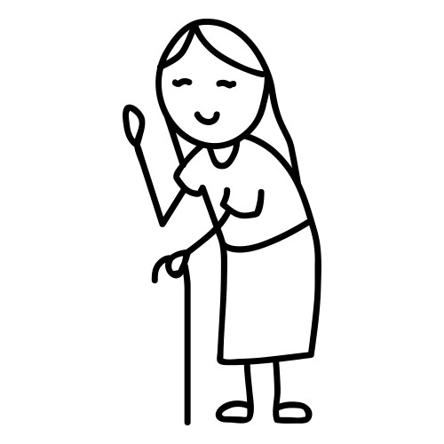 Asian old lady with walking stick Royalty Free Vector Image