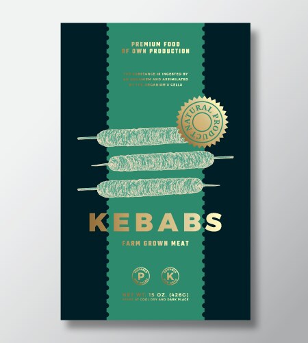 Farm grown shish kebab food packaging label Vector Image