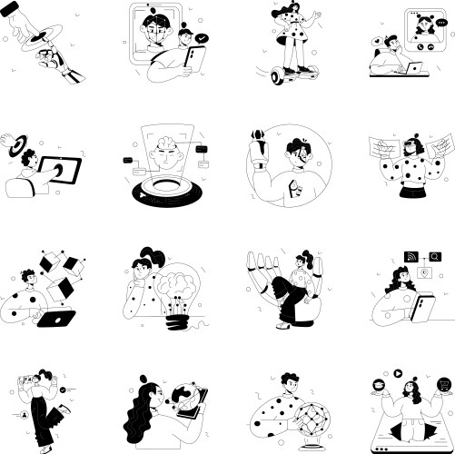 Set of smart technology doodle mini Royalty Free Vector