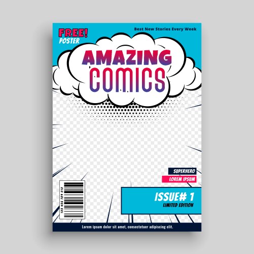 Comic book cover vintage comics magazine layout Vector Image