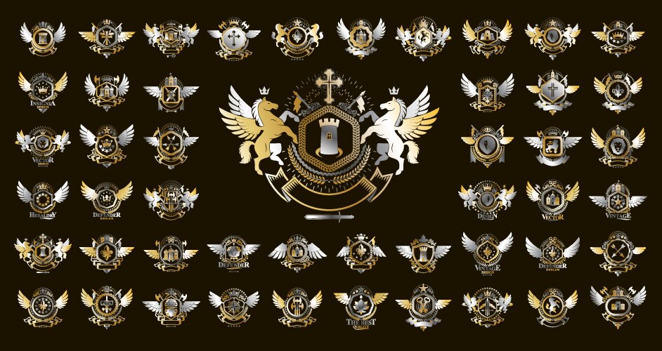 Classic style emblems big set ancient heraldic Vector Image