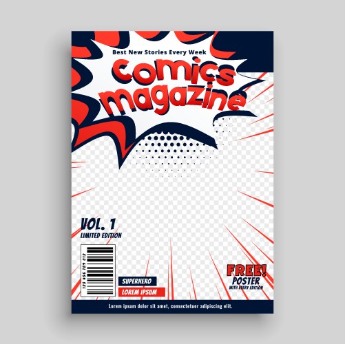 Comic magazine book front page template design Vector Image