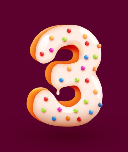 Donut cartoon three number Royalty Free Vector Image
