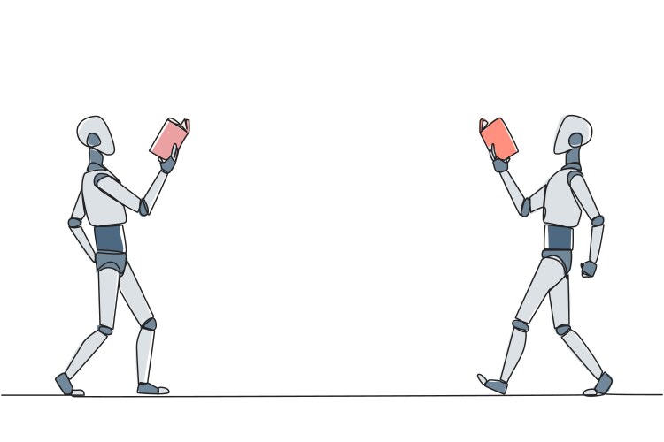 Continuous one line drawing robot sitting Vector Image