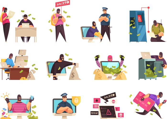 Hacker activity big set hacking computer Vector Image