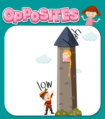 Opposite adjectives high and low Royalty Free Vector Image