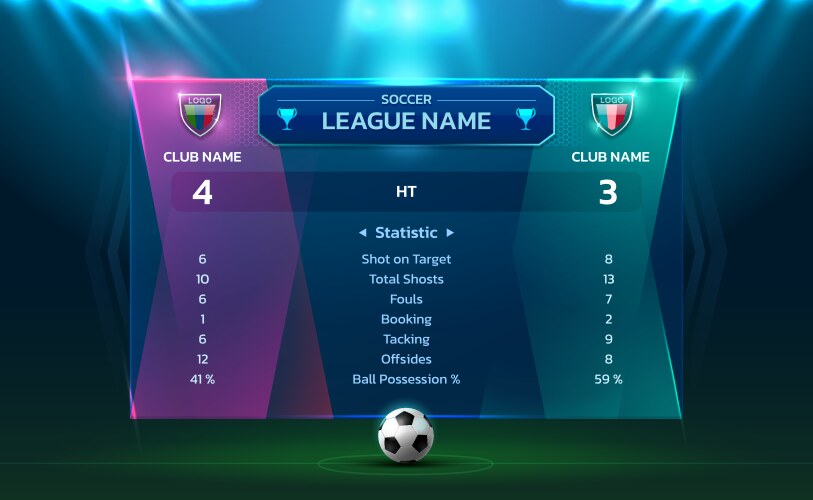 Soccer football stadium spotlight and scoreboard Vector Image