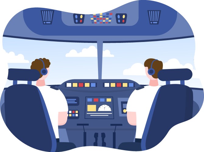 Cartoon male pilot cockpit plane with control Vector Image