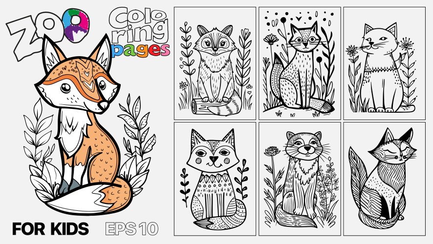 A set of six cat coloring pages for kids the Vector Image