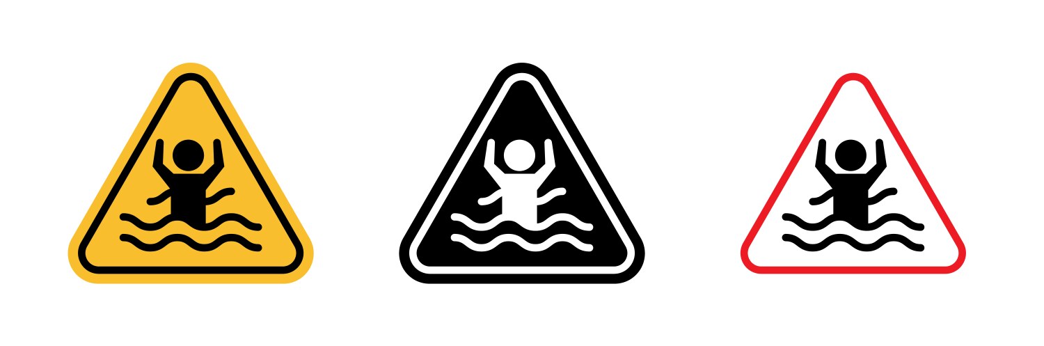 Risk of drowning warning sign icon set caution Vector Image